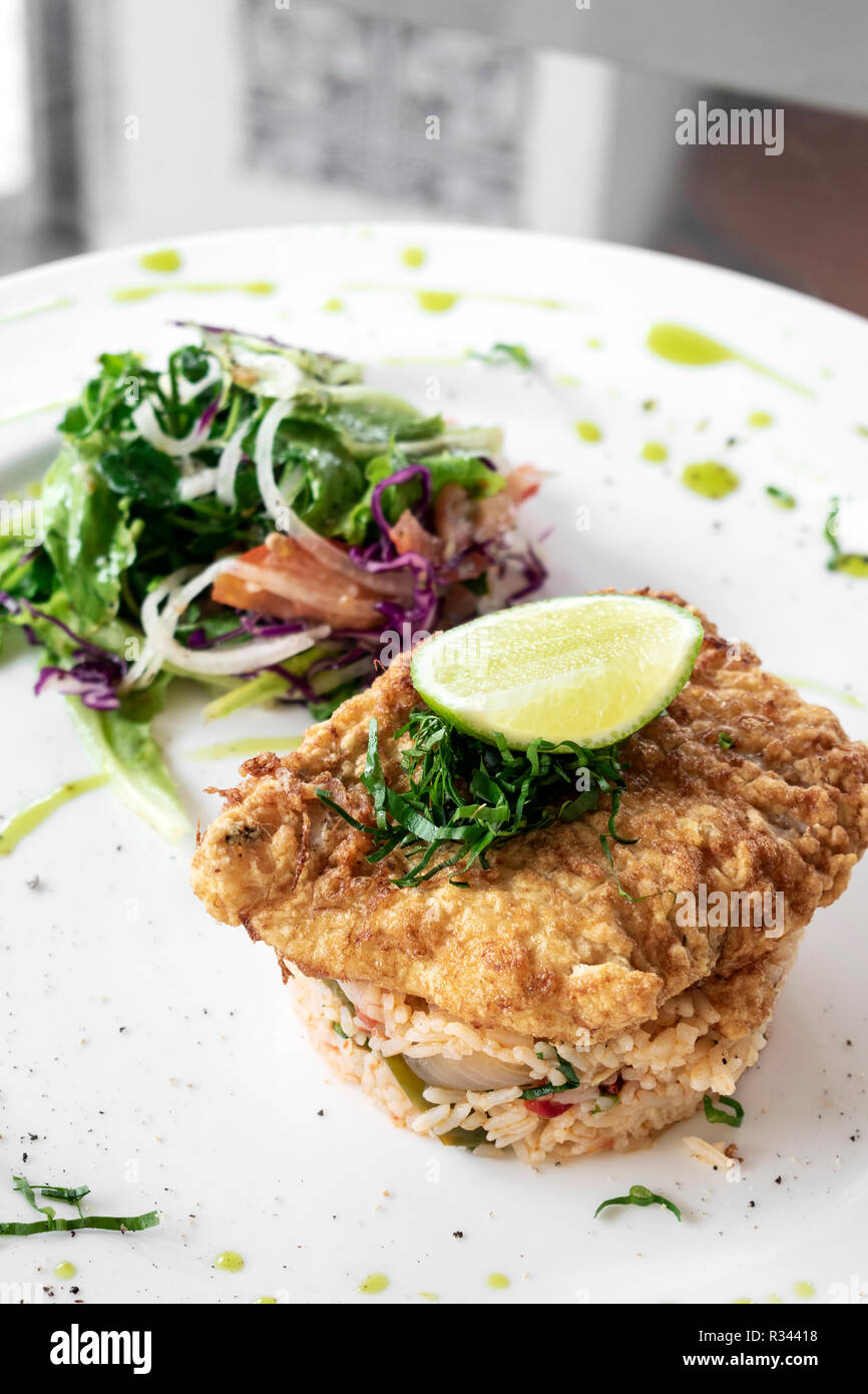 fresh fried battered cod fish fillet summer light lunch meal with ...