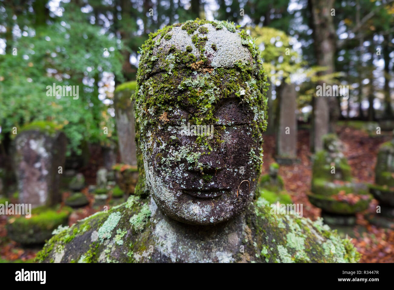 Buddhist statues at the Tobiishi Hachiman Shrine in Nikko, Japan Stock ...