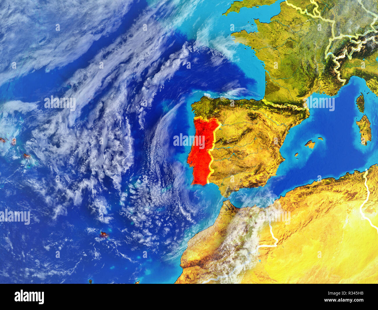 Portugal from space on model of planet Earth with country borders ...