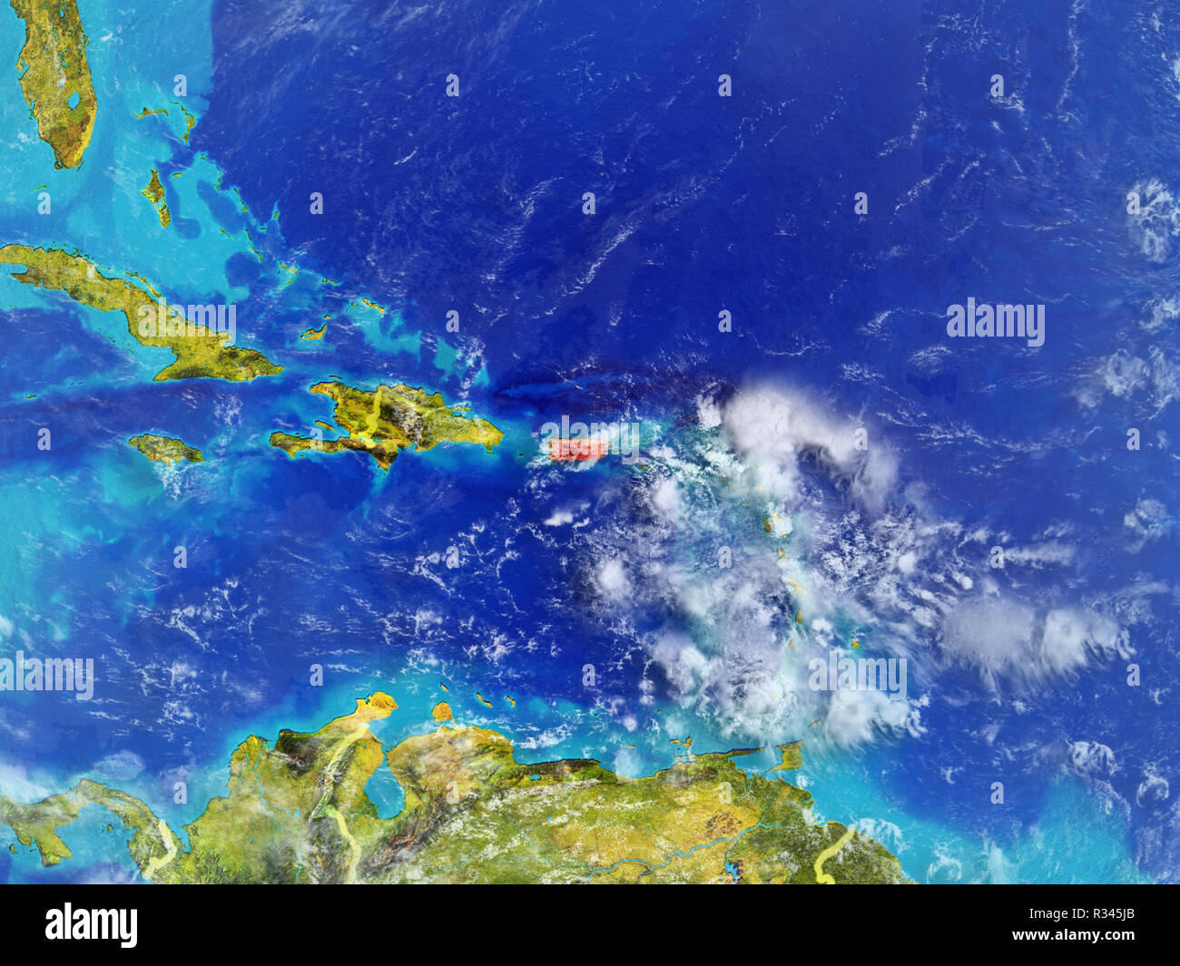 Puerto Rico from space on model of planet Earth with country borders ...