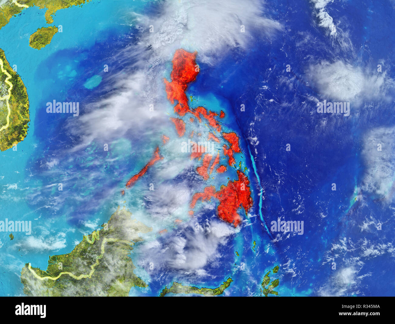 Philippines from space on model of planet Earth with country borders ...