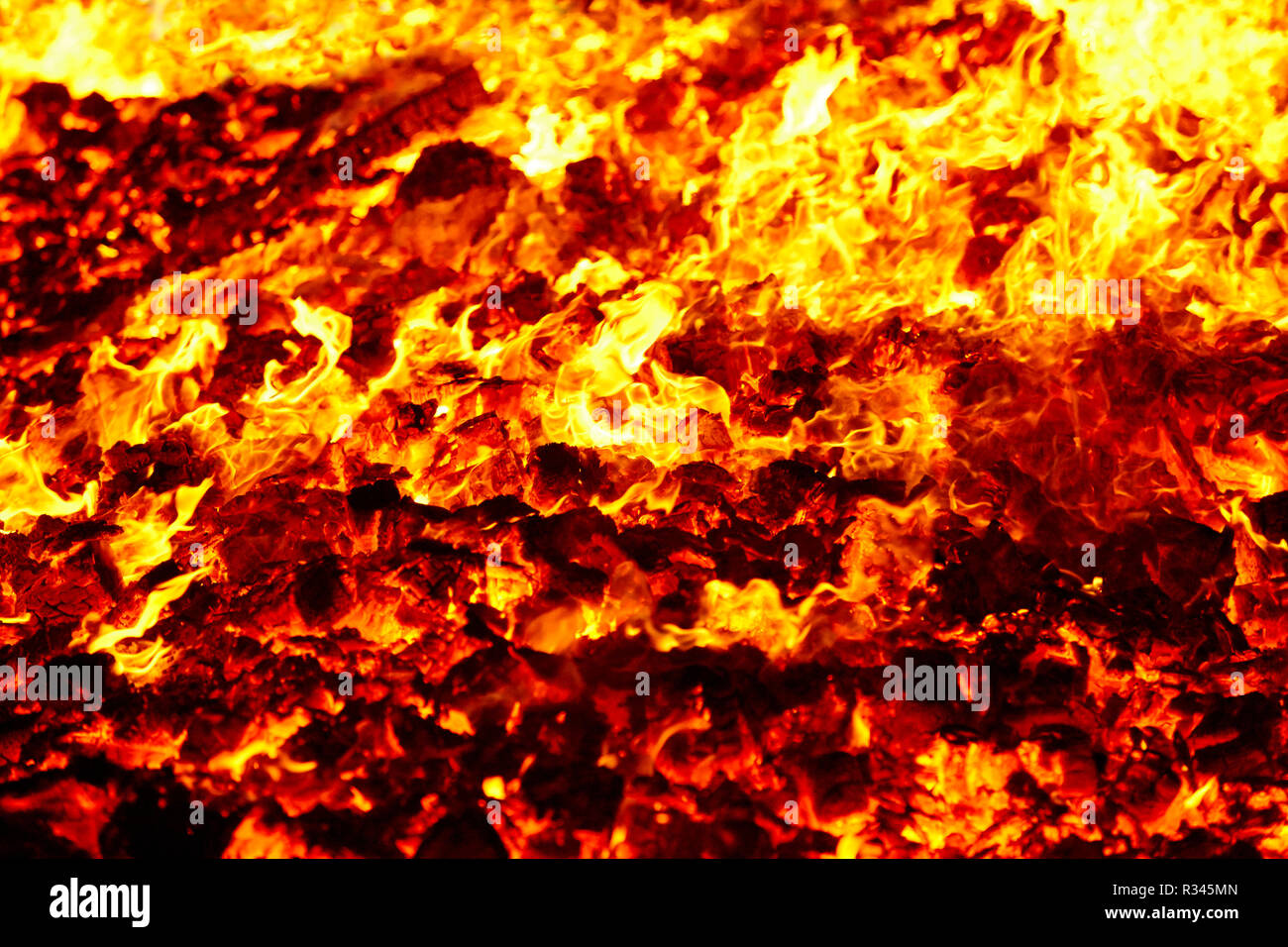 Fire. Volcano incandescent material. Hot charcoal bonfire. Carbon ...
