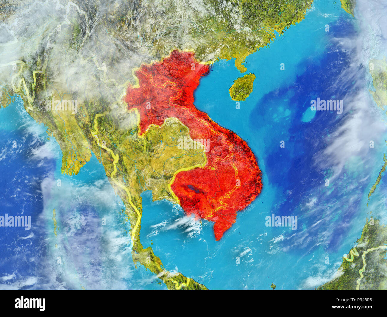 Indochina from space on model of planet Earth with country borders ...