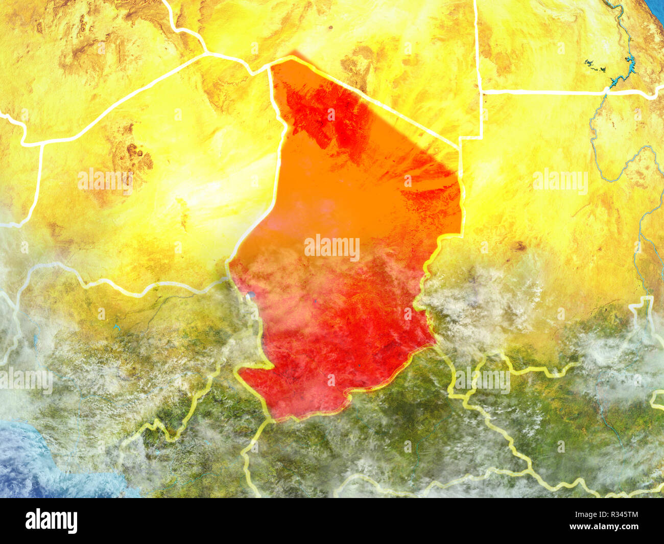 Chad from space on model of planet Earth with country borders ...