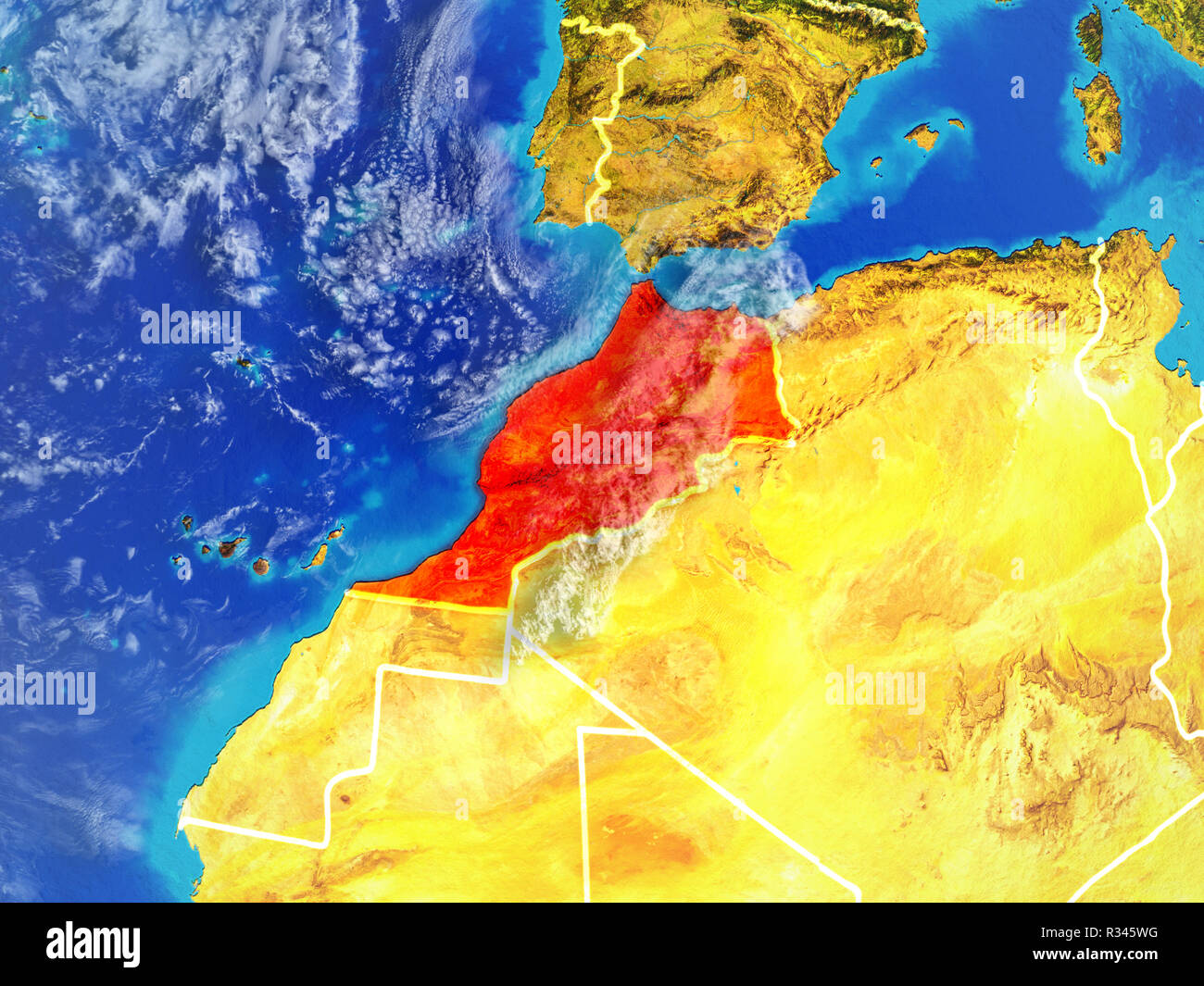 Morocco from space on model of planet Earth with country borders ...