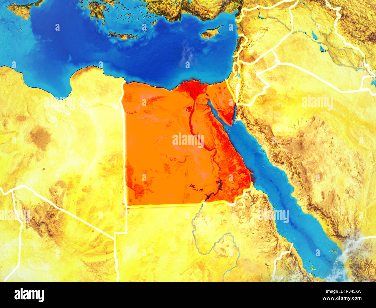 Egypt from space on model of planet Earth with country borders ...