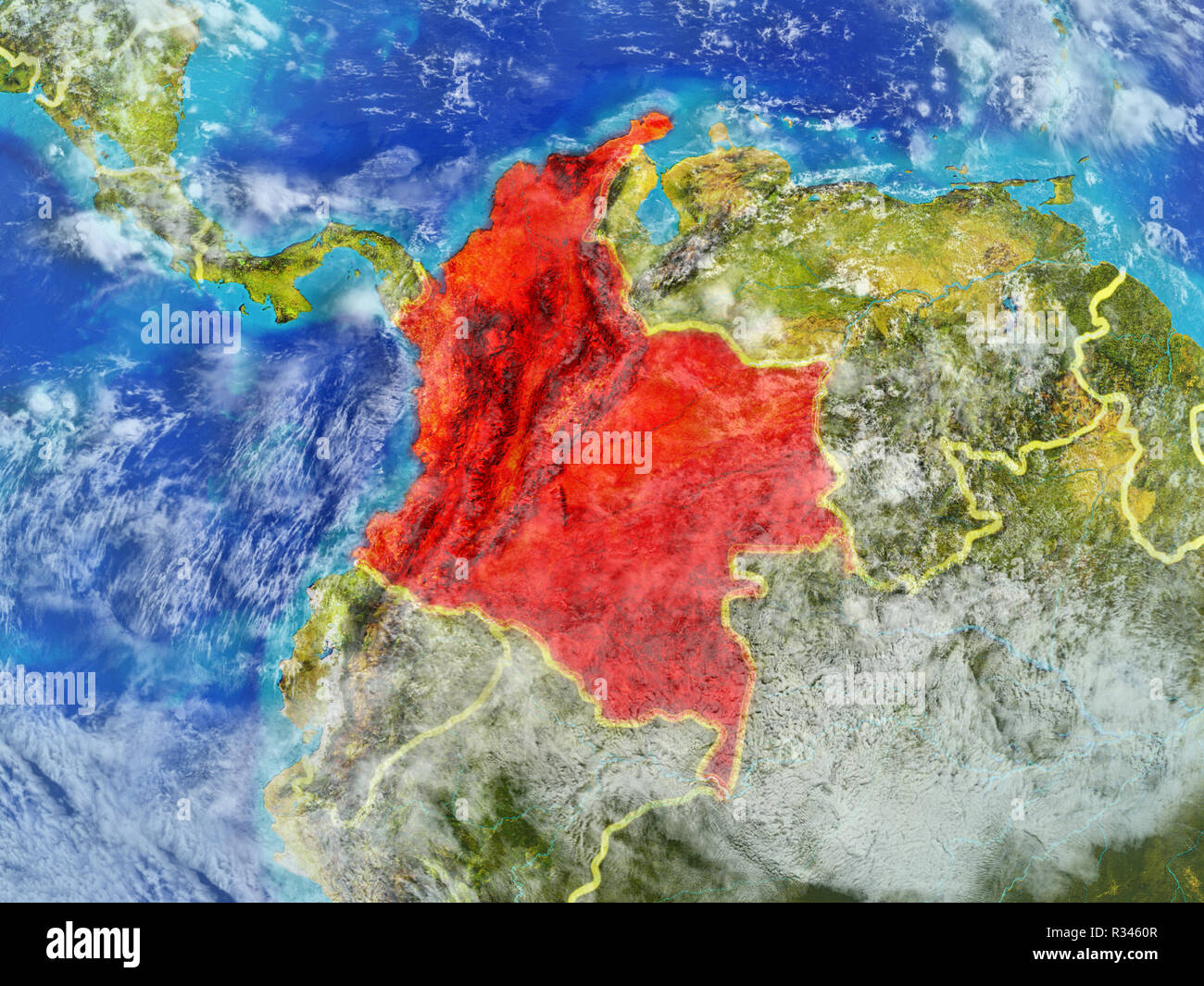 Colombia from space on model of planet Earth with country borders ...