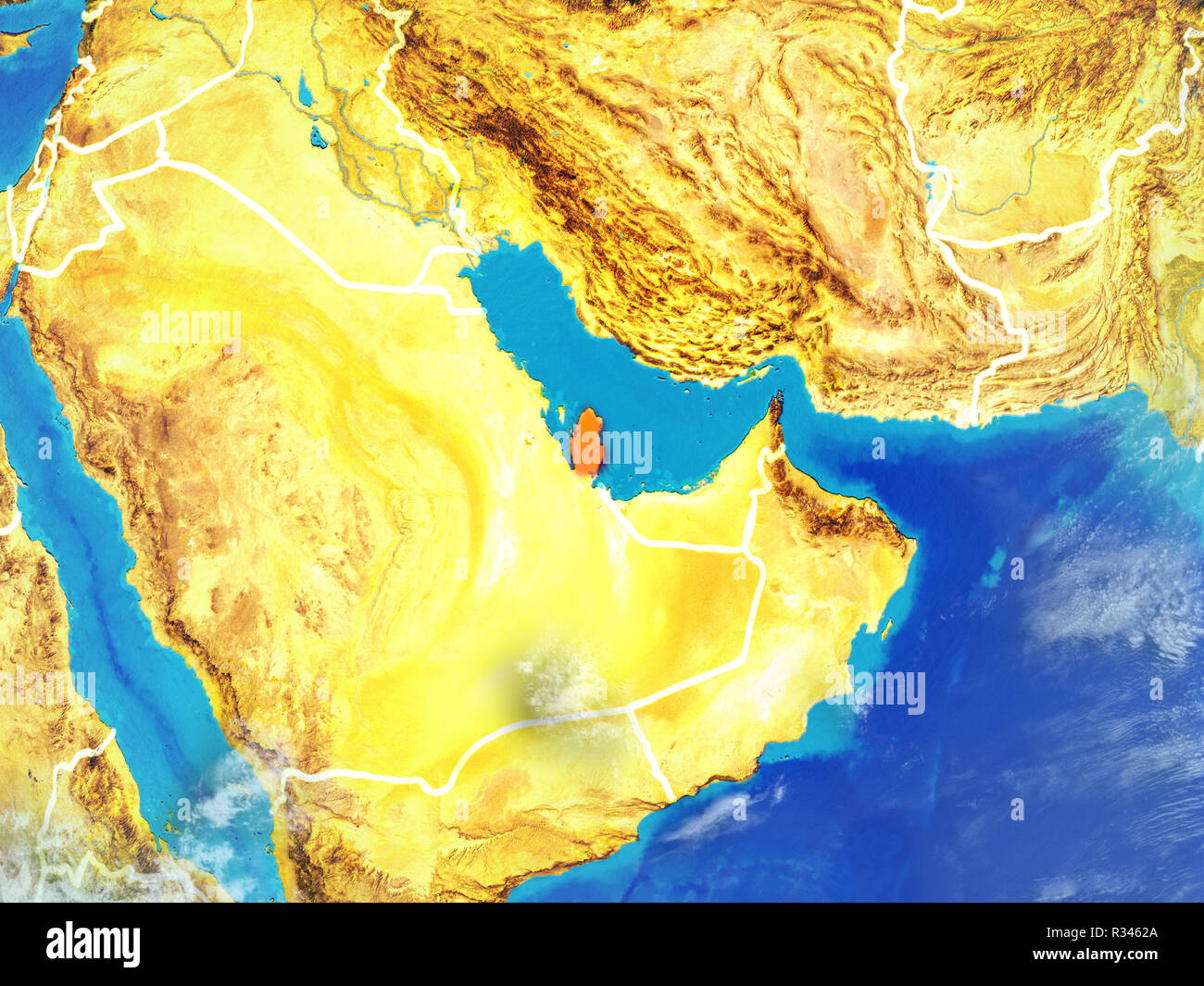 Qatar from space on model of planet Earth with country borders ...