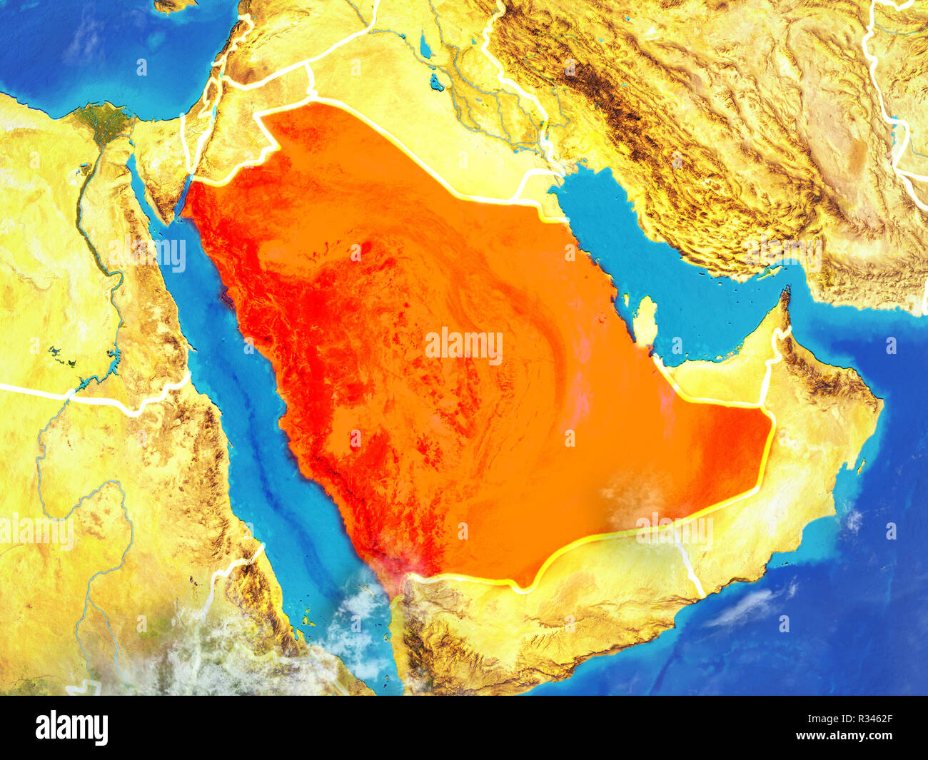 Saudi Arabia from space on model of planet Earth with country borders ...