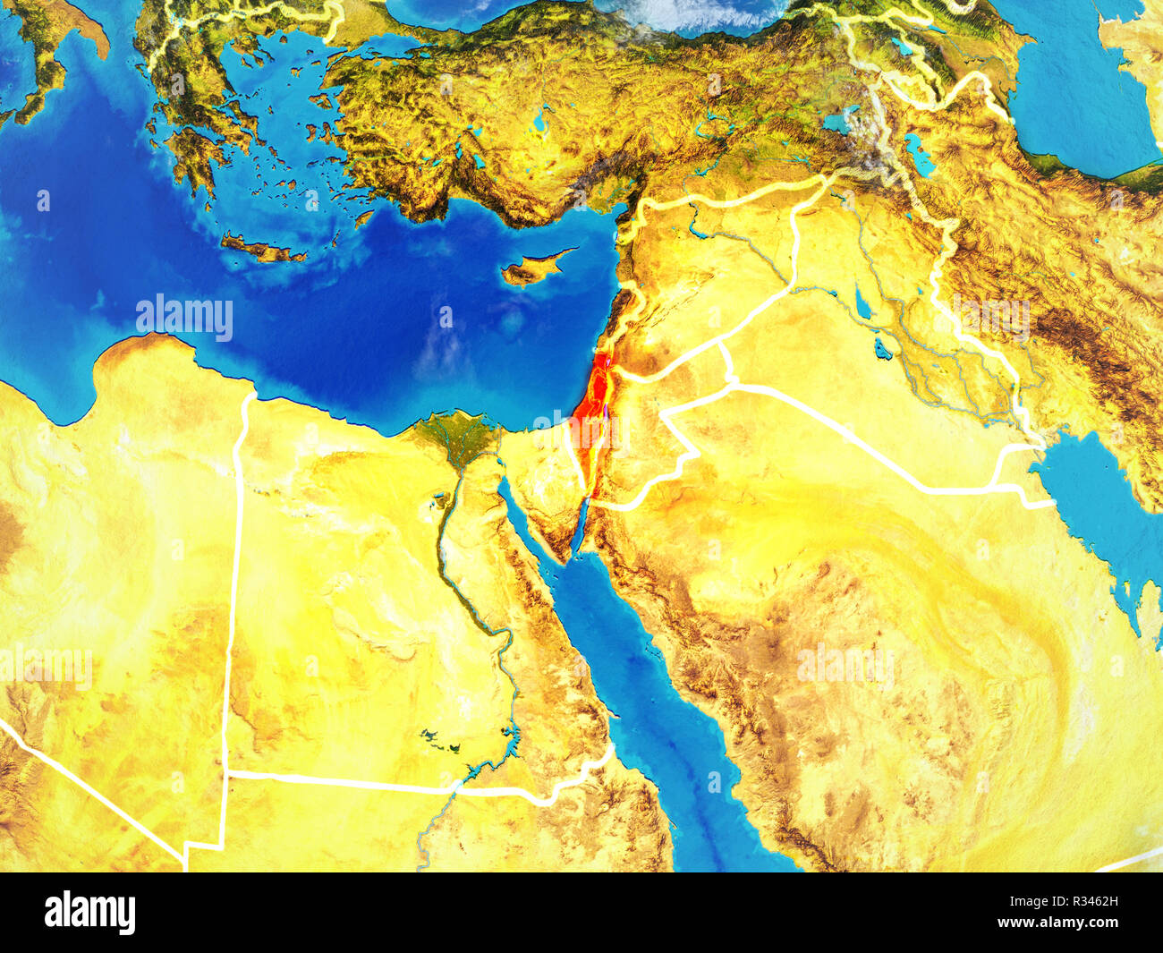 Israel from space on model of planet Earth with country borders ...