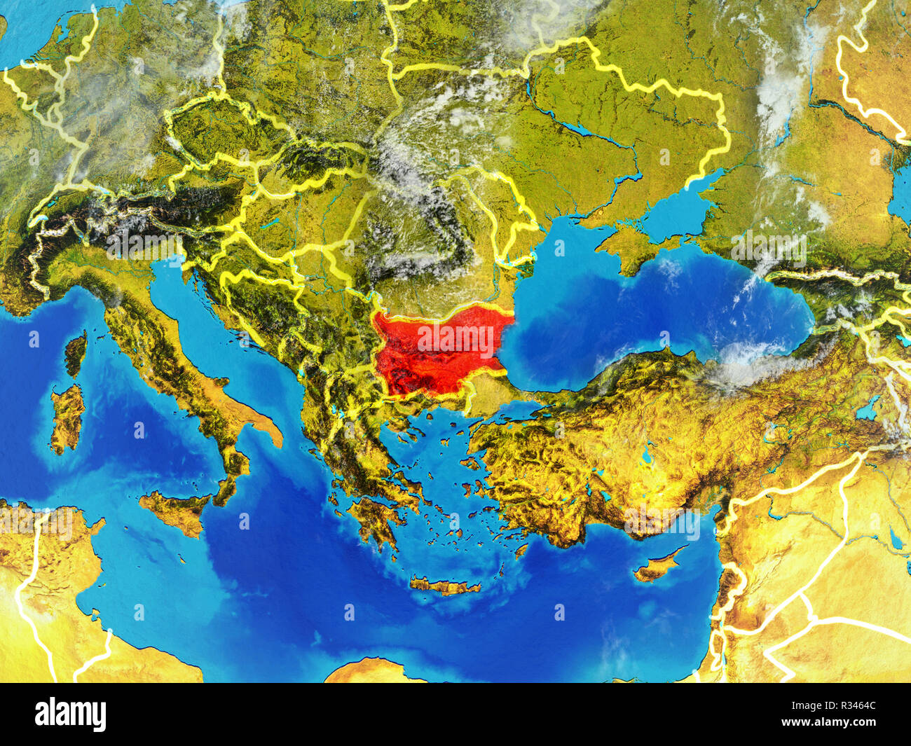 Bulgaria from space on model of planet Earth with country borders ...