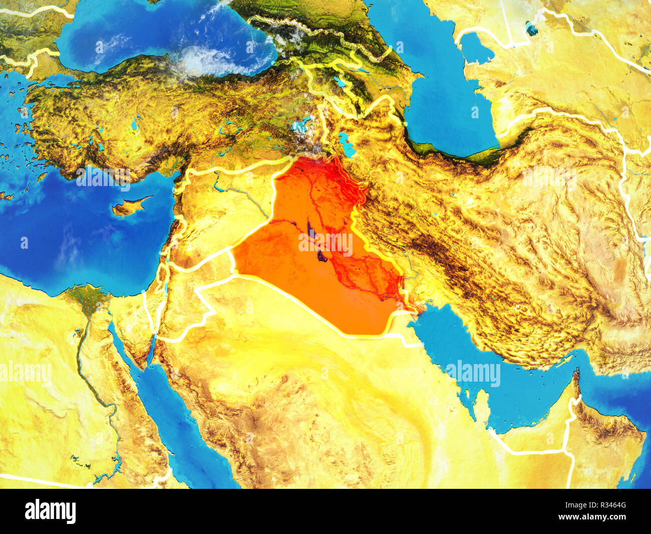 Iraq from space on model of planet Earth with country borders ...