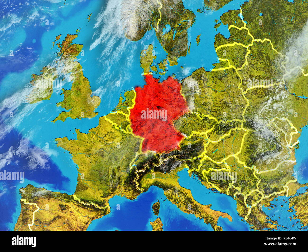 Germany from space on model of planet Earth with country borders ...