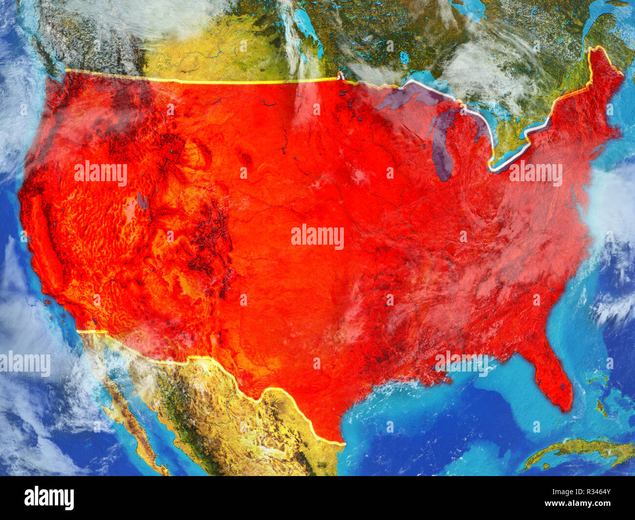 United States from space on model of planet Earth with country borders ...