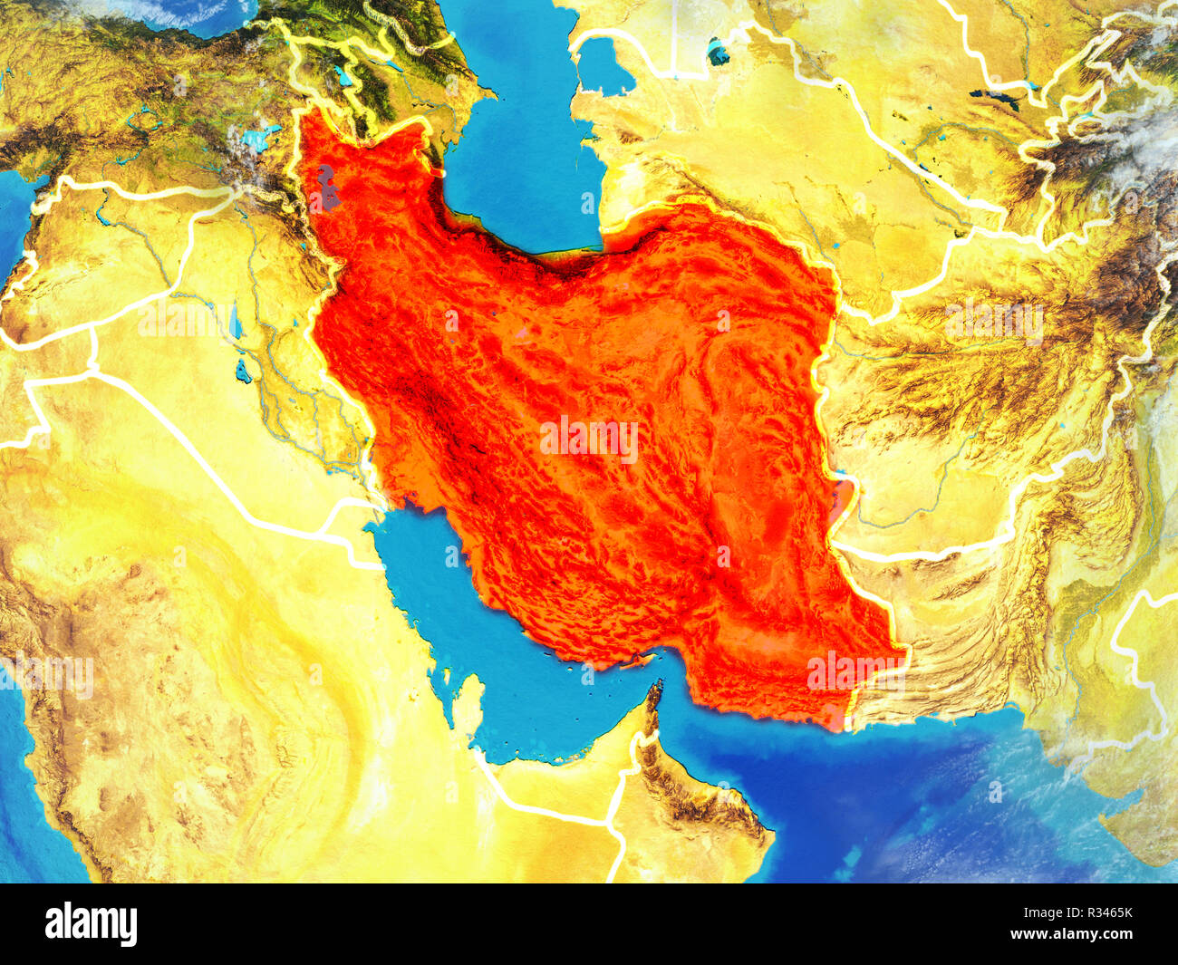 Iran from space on model of planet Earth with country borders ...