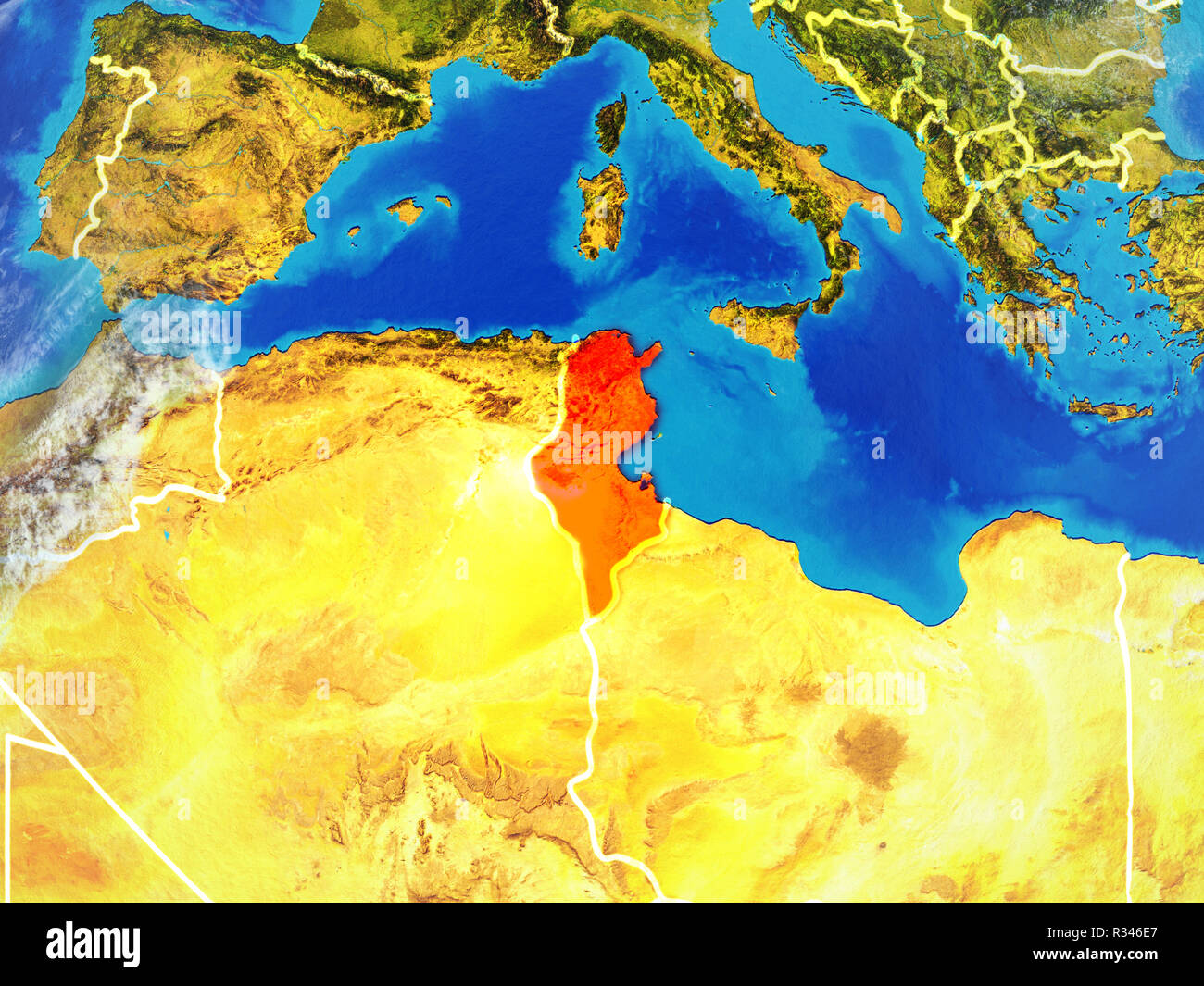 Map tunisia on 3d model hi-res stock photography and images - Alamy