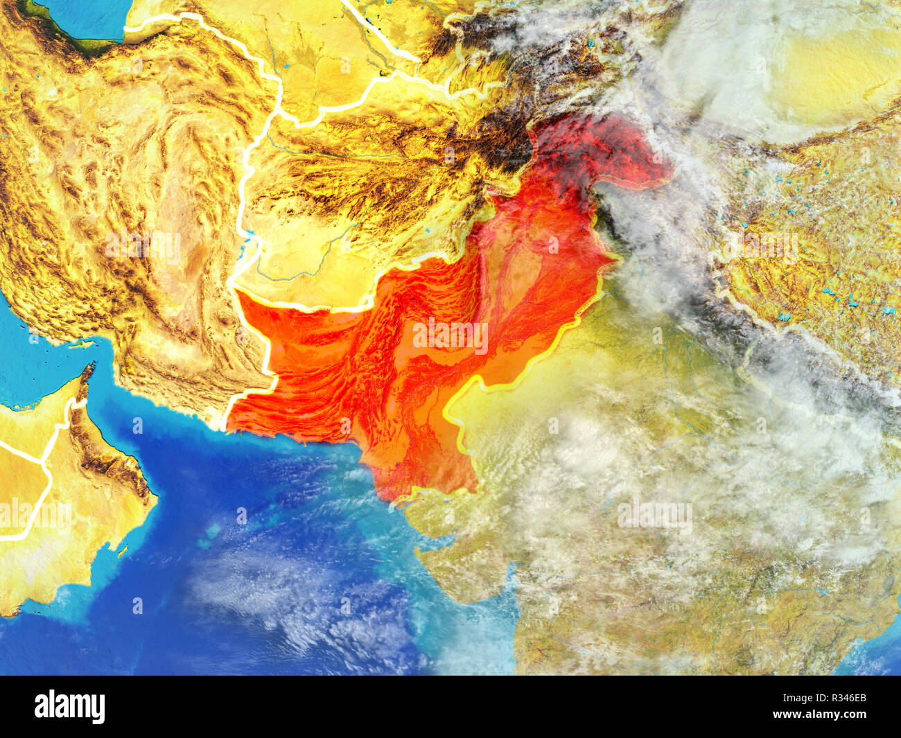 Pakistan from space on model of planet Earth with country borders ...