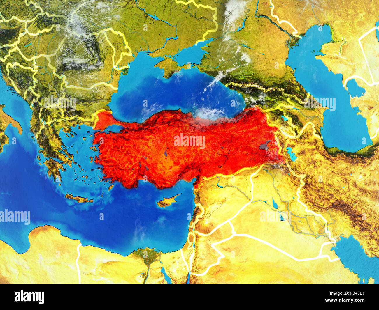 Turkey from space on model of planet Earth with country borders ...