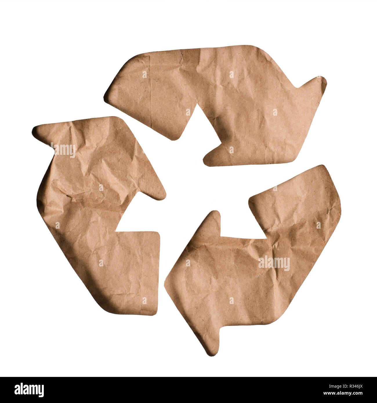 Top view of paper trash recycle sign isolated on white Stock Photo - Alamy