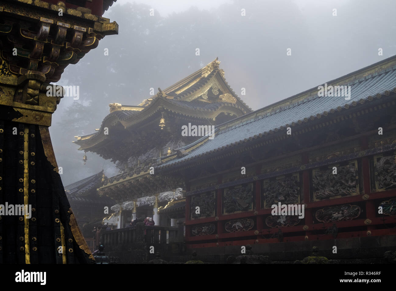 The famous, gold leaf covered Yomeimon gate at Toshogu in Nikko, Japan ...