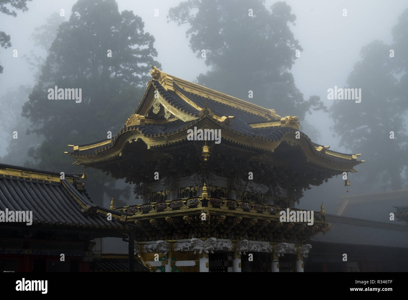 The famous, gold leaf covered Yomeimon gate at Toshogu in Nikko, Japan ...