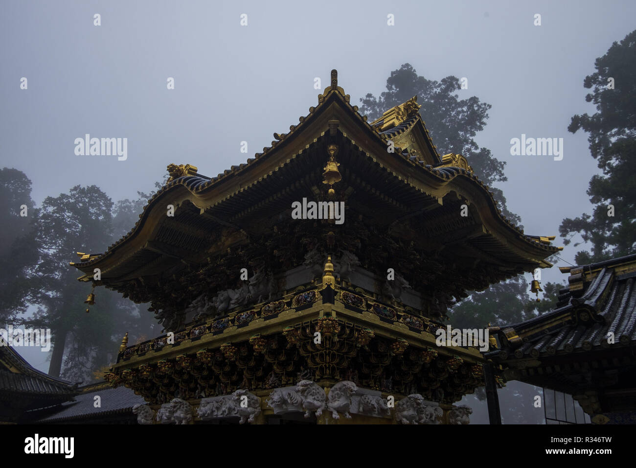 The famous, gold leaf covered Yomeimon gate at Toshogu in Nikko, Japan ...
