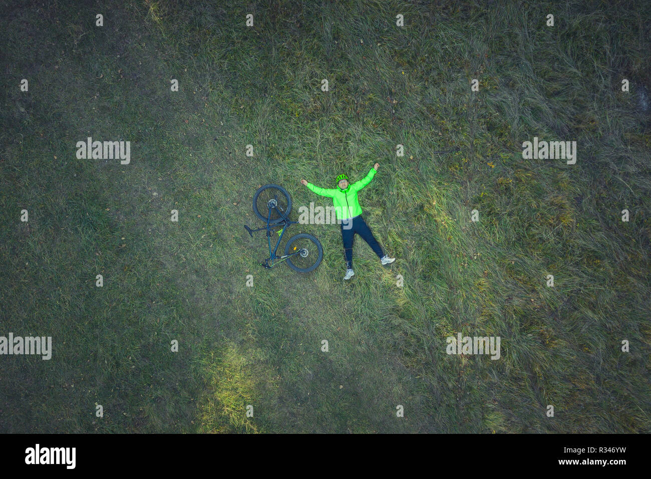Aerial view cyclist biking down hi-res stock photography and images - Alamy
