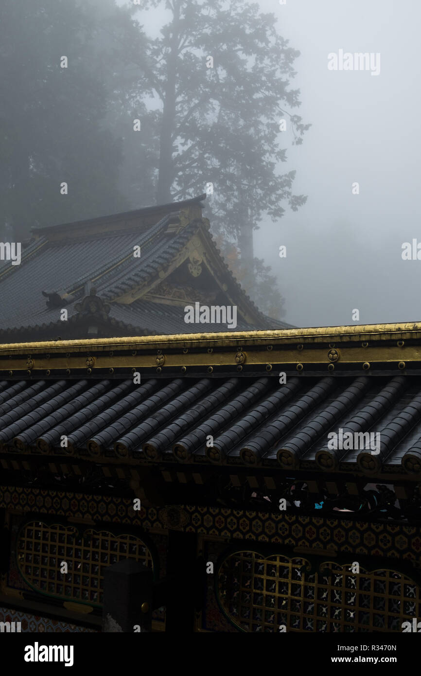 Architectural details and fall color in the mist at Toshogu in Nikko ...