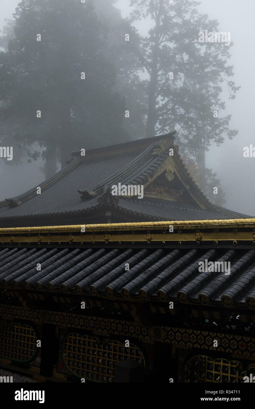 Architectural details and fall color in the mist at Toshogu in Nikko ...