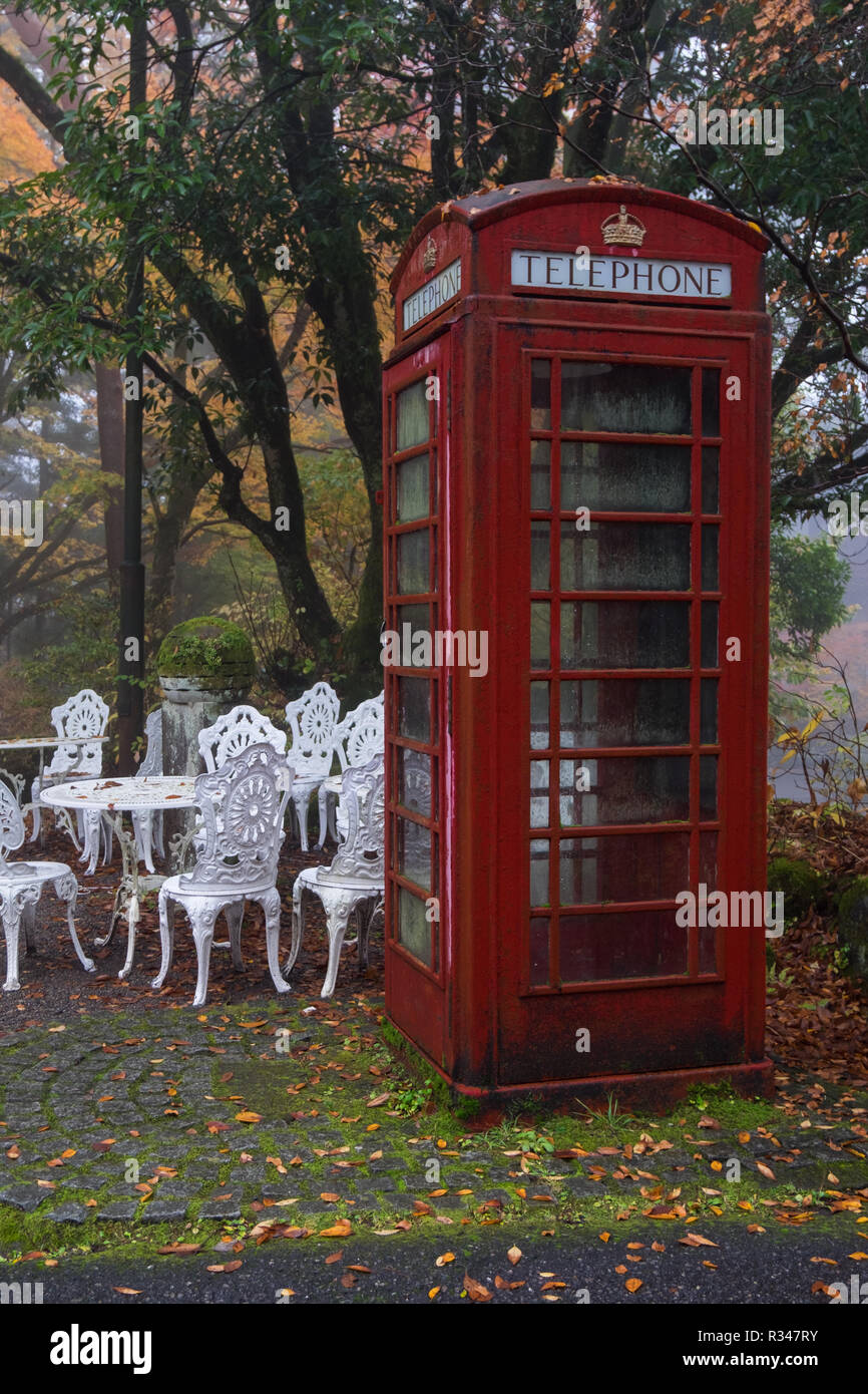 An old, original red British telephone booth in Nikko, Japan Stock ...