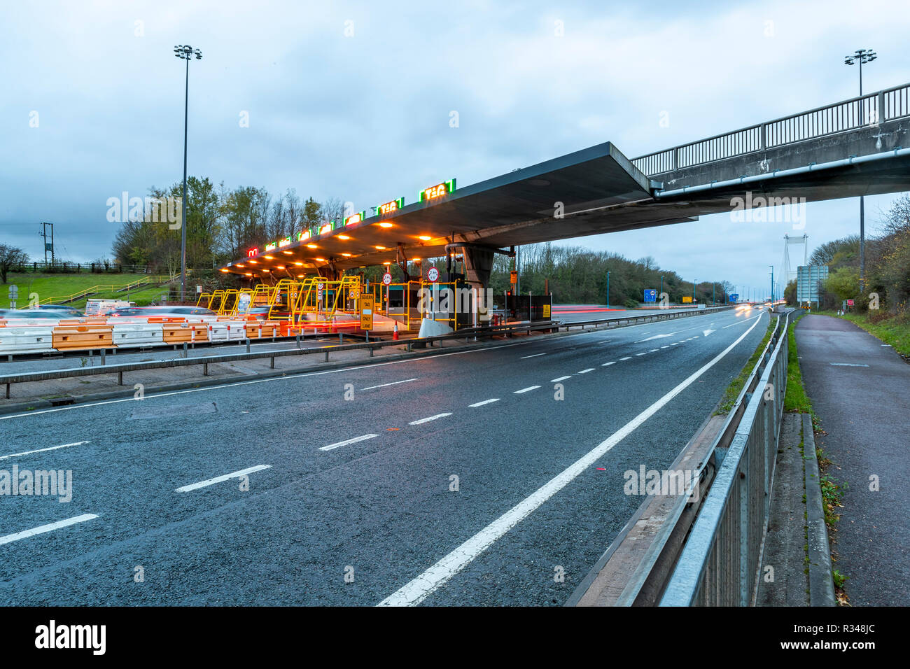 Toll plaza, M48 Severn River crossing, Aust, Bristol. The tolls between ...