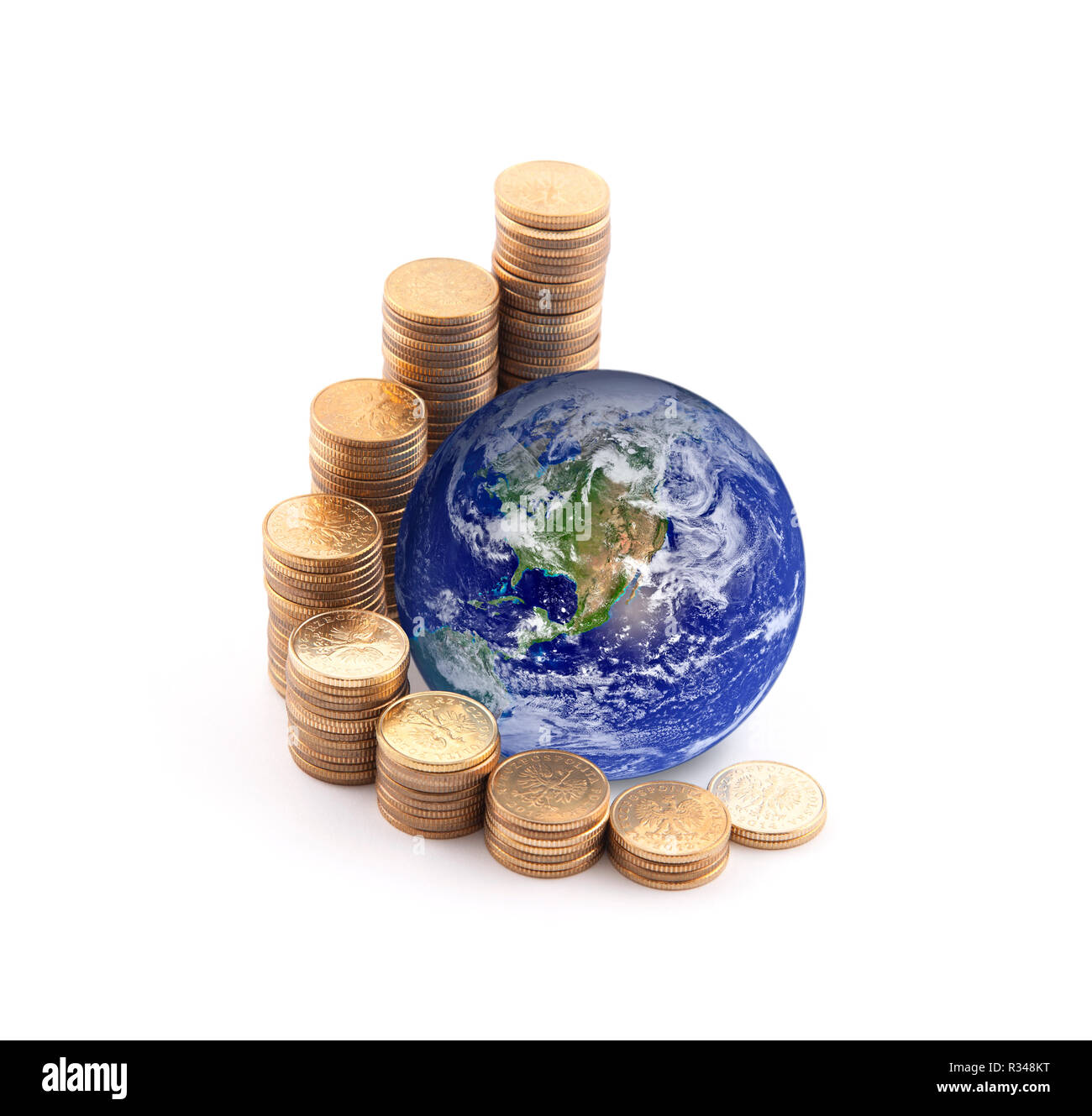 World globe coins Cut Out Stock Images & Pictures - Alamy