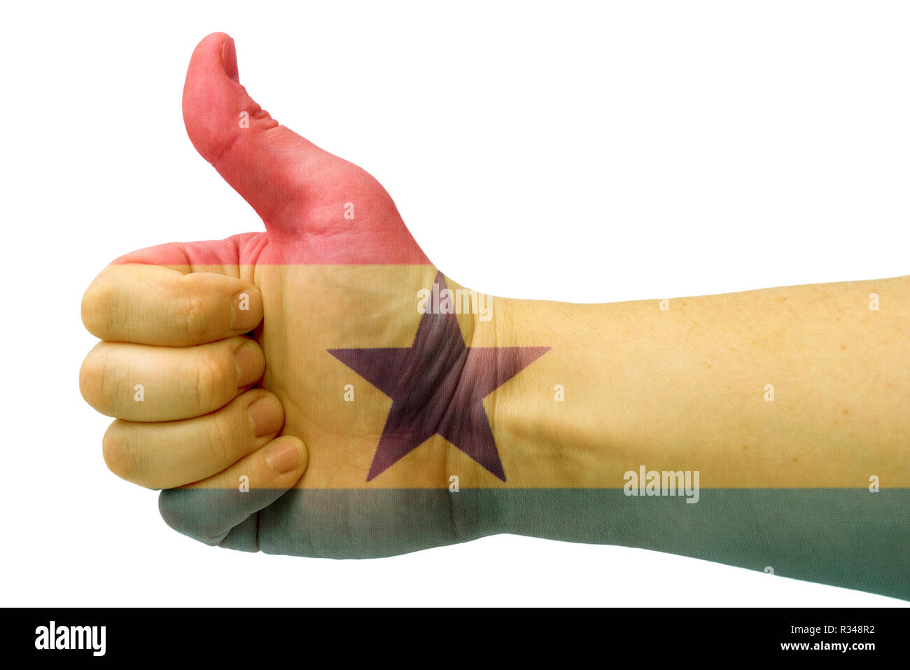 The concept of Ghana-the hand gives a thumbs up with the flag of Ghana ...