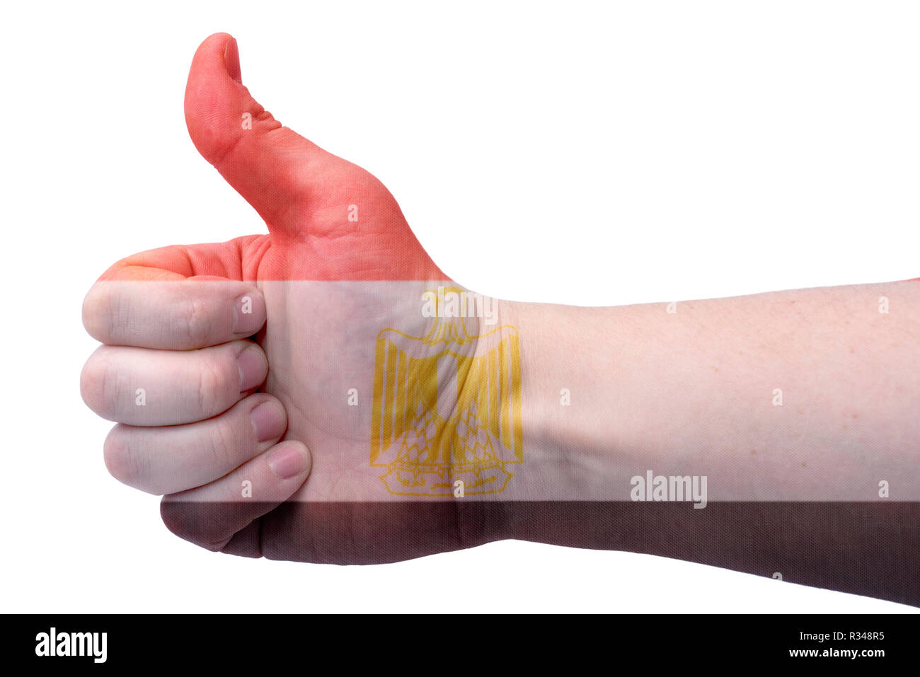 The concept of Egypt-the hand gives a thumbs up with the flag of Egypt ...