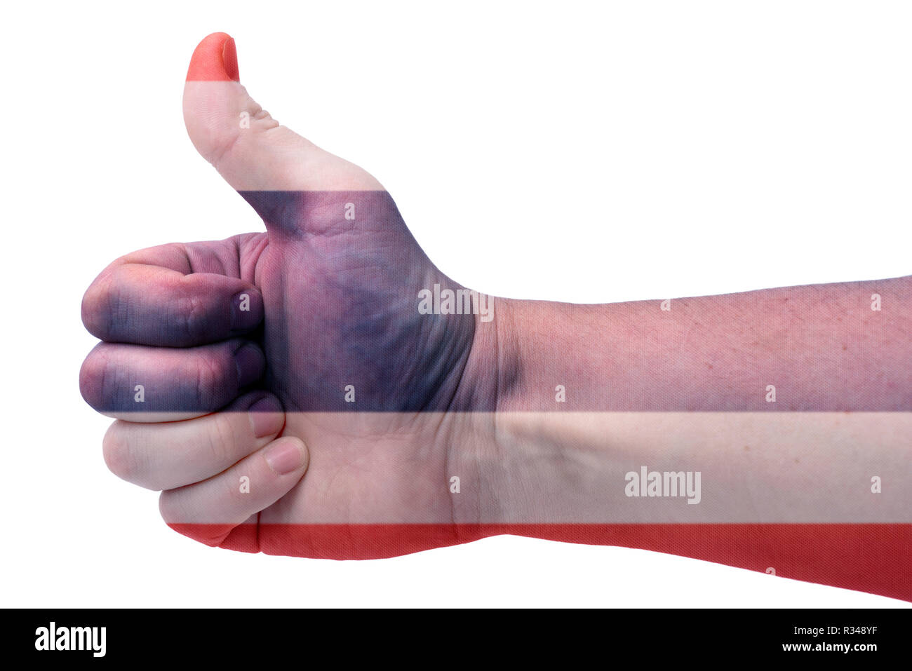The concept of Thailand-the hand gives a thumbs up with the flag of ...