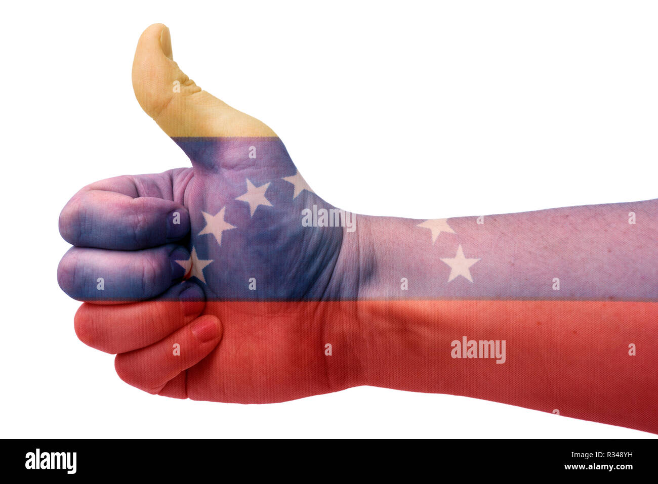 The concept of Venezuela-the hand gives a thumbs up with the flag of ...
