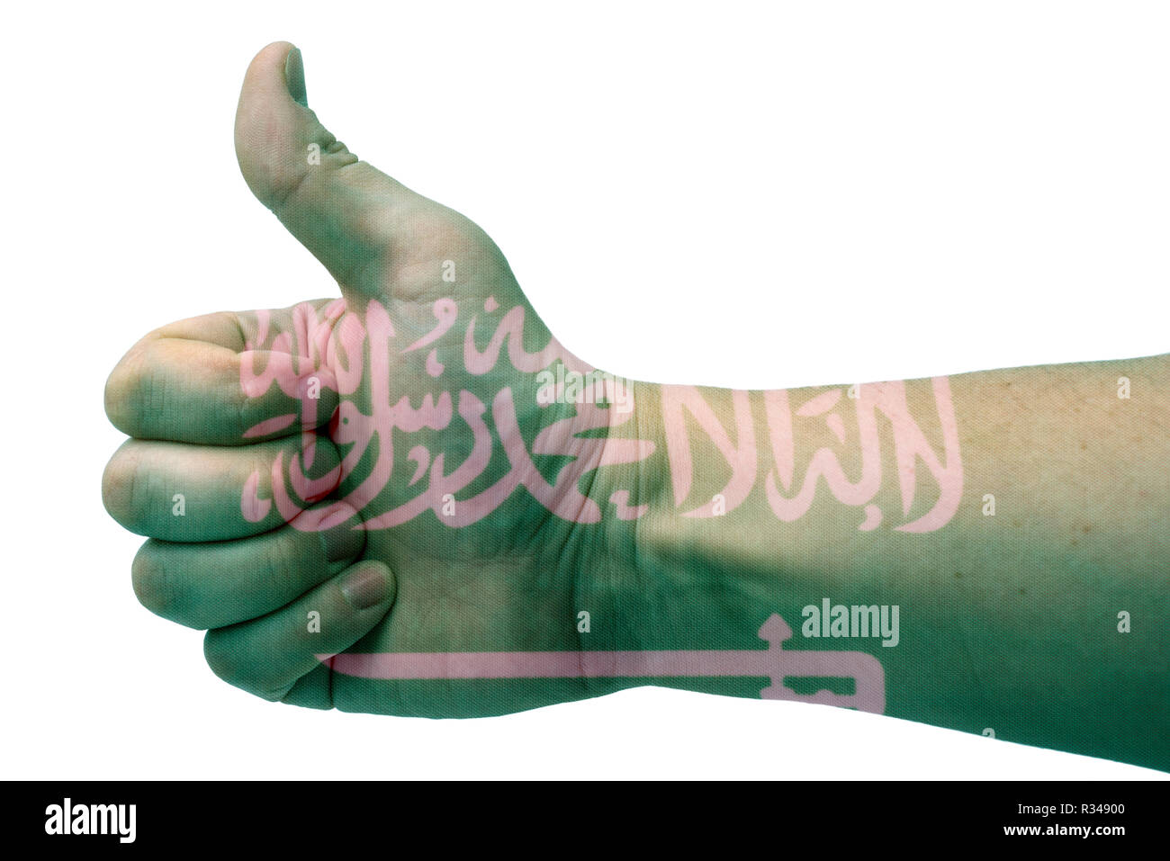 Concept of Saudi Arabia-the hand gives a thumbs up with the flag of ...