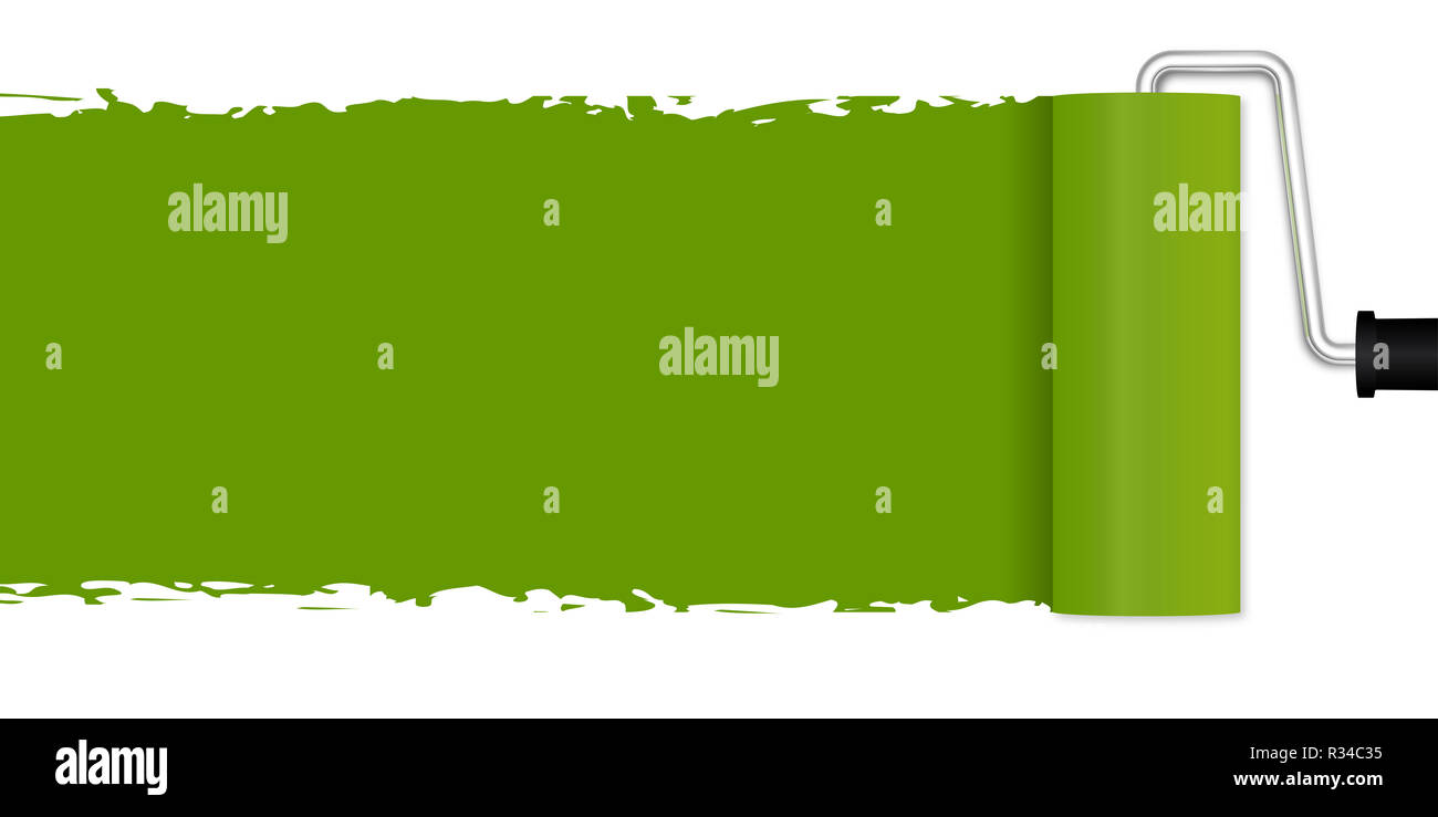 repainting with paint roller - green Stock Photo - Alamy