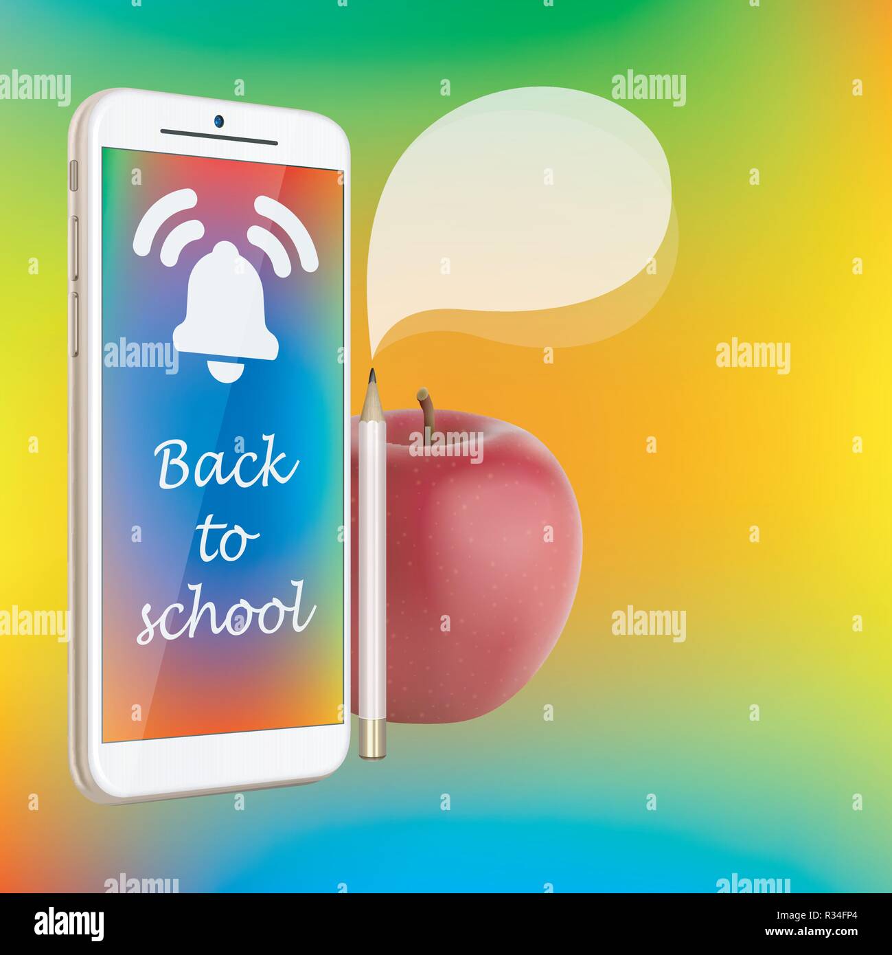 Back to school. Smartphone, red apple, pencil Stock Vector Image & Art ...