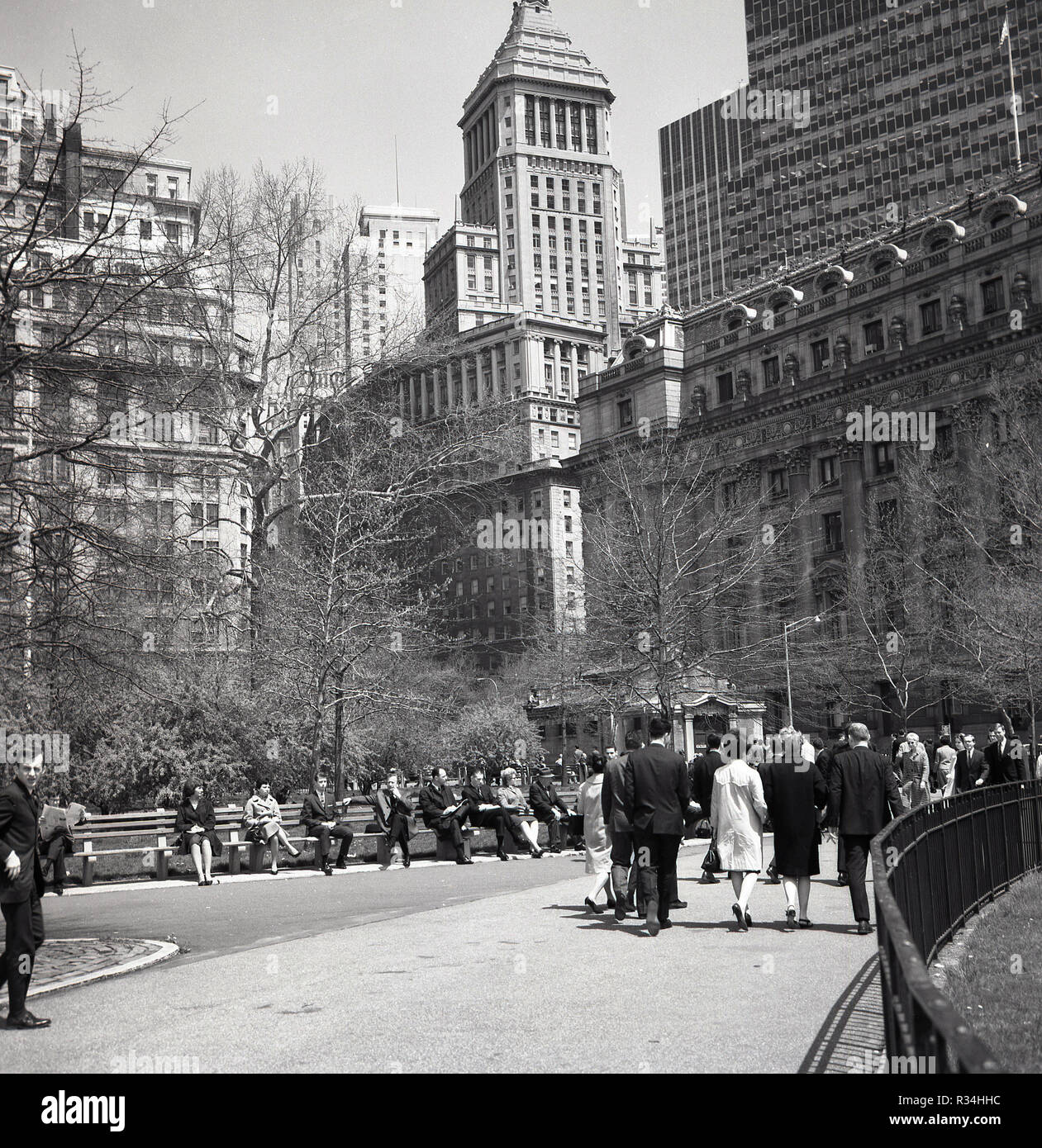 1960s, New York, lunchtime and working people out enjoying the spring ...