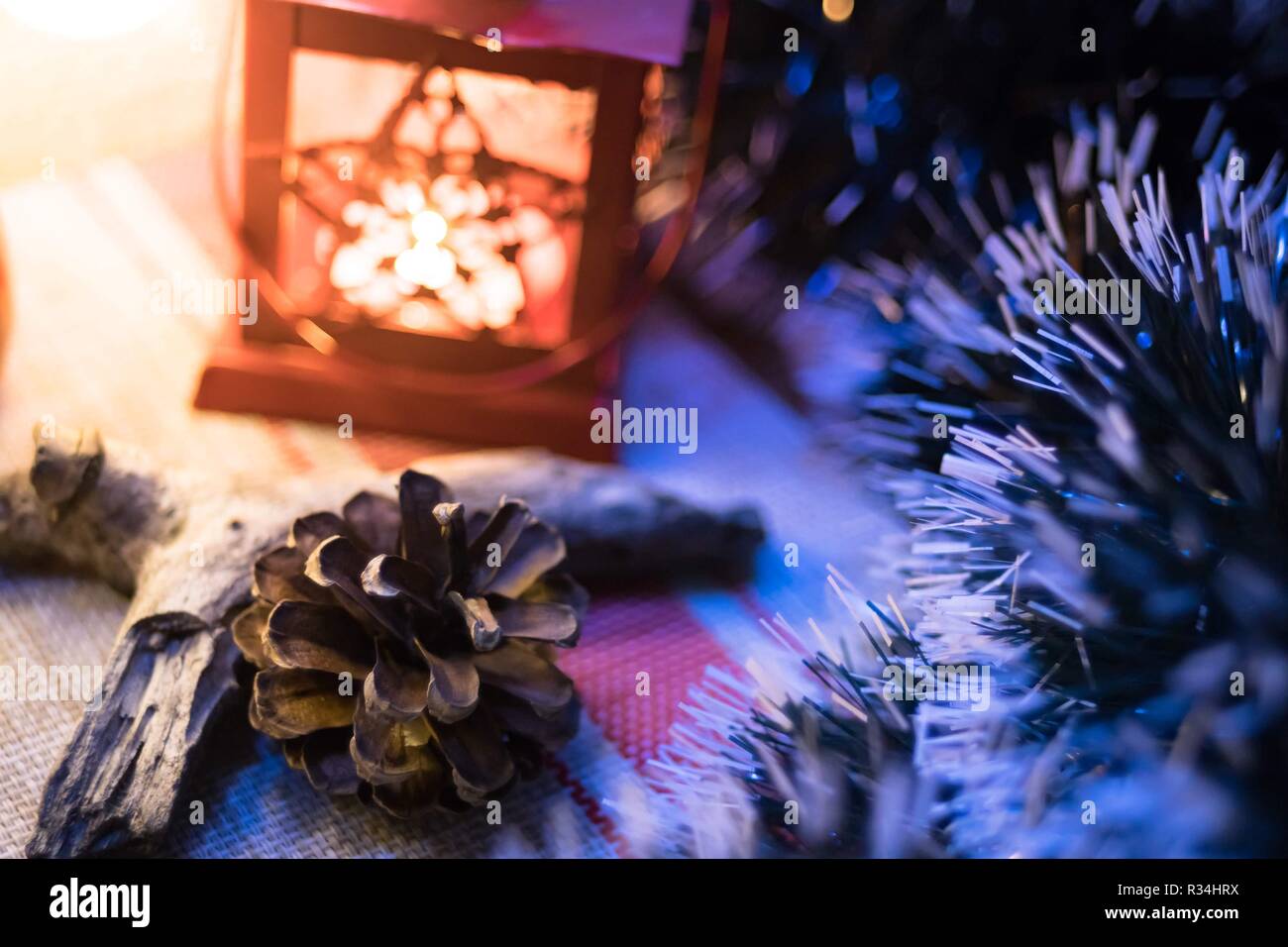Christmas decorations. The night of the holiday. A fir-tree and a ...