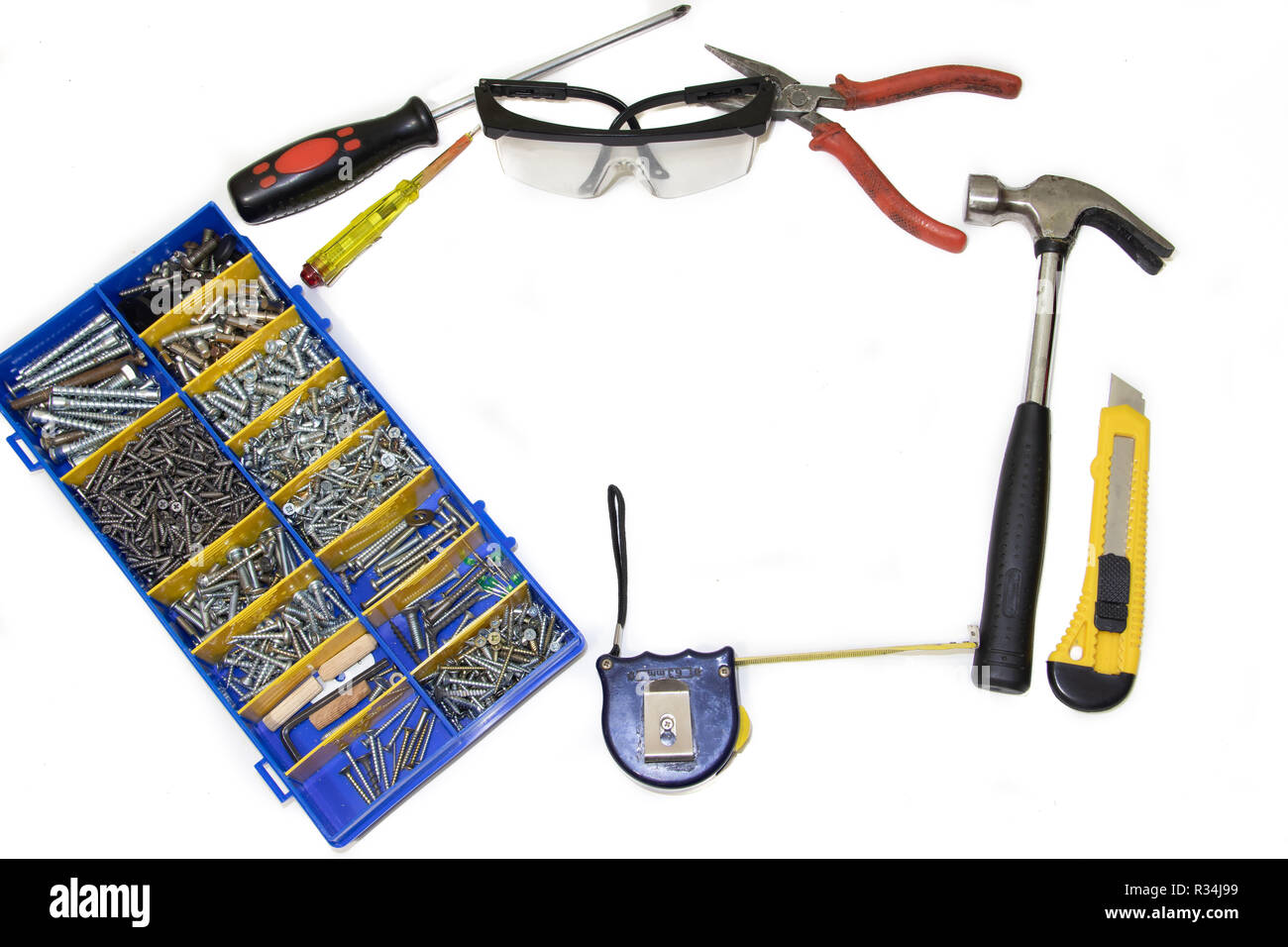 repair tools on a white background. A set of tools for collecting ...