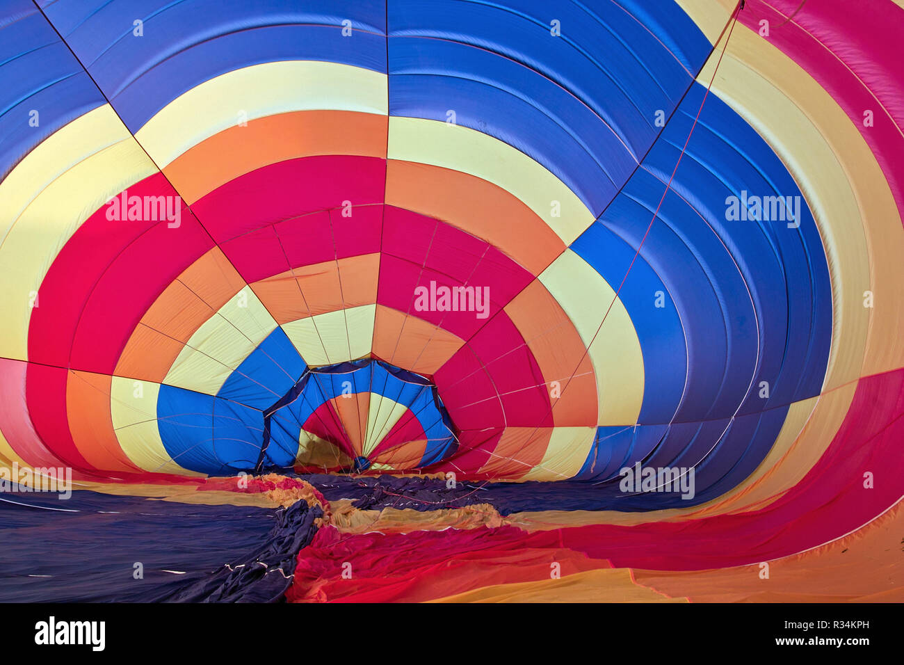inside of a hot air balloon during the first phase of inflating Stock ...