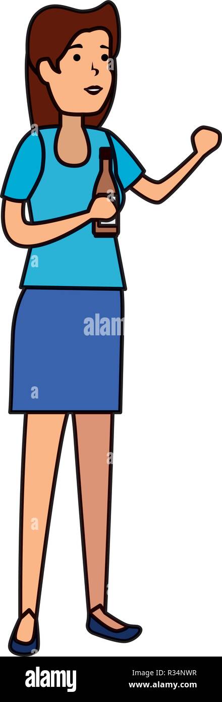 beautiful and young woman with beer drink vector illustration design ...