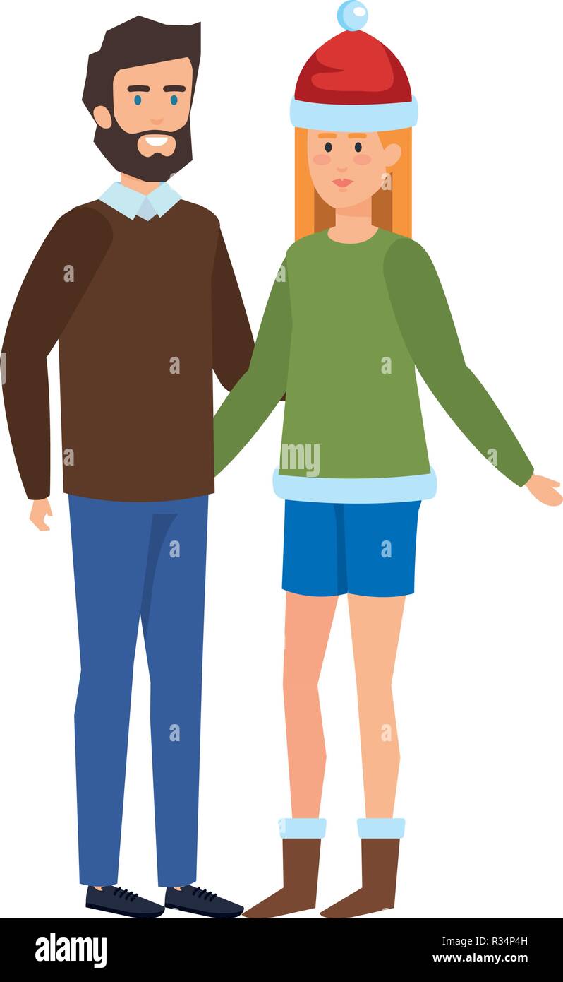 young couple with winter clothes vector illustration design Stock ...