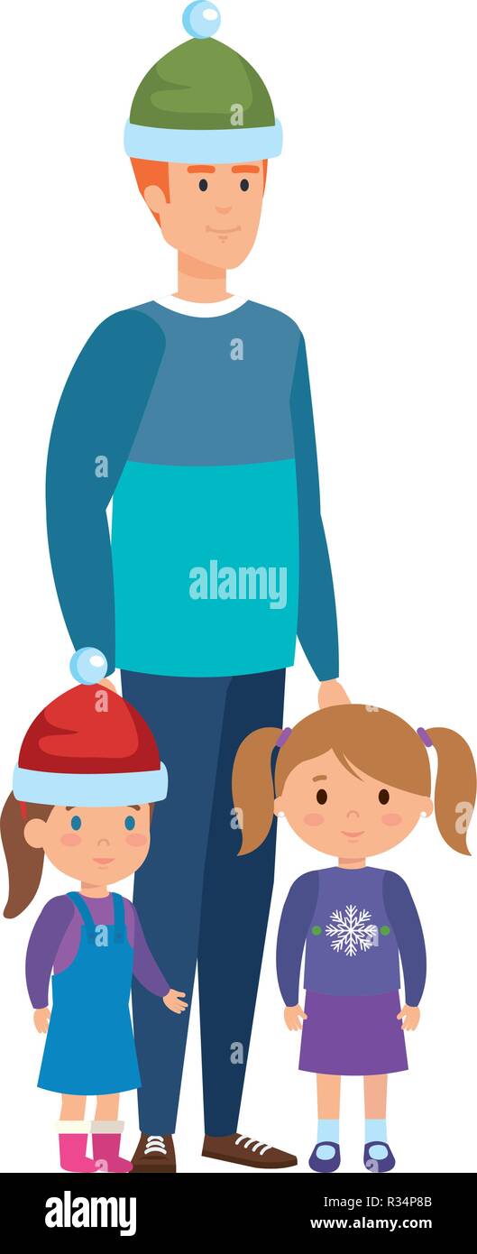 father and kids with christmas clothes vector illustration design Stock ...