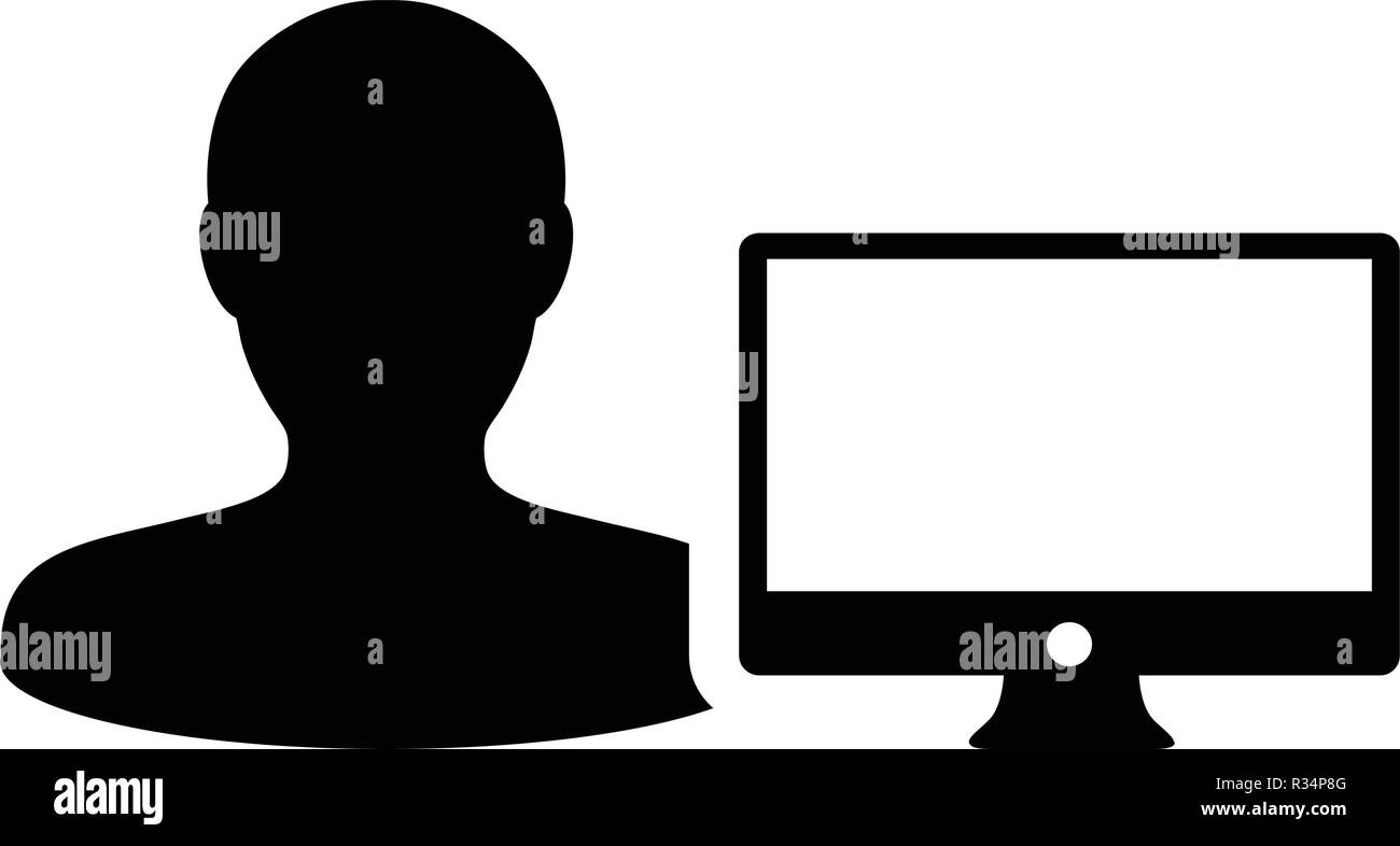 Outsourcing icon vector male person user with computer monitor screen ...