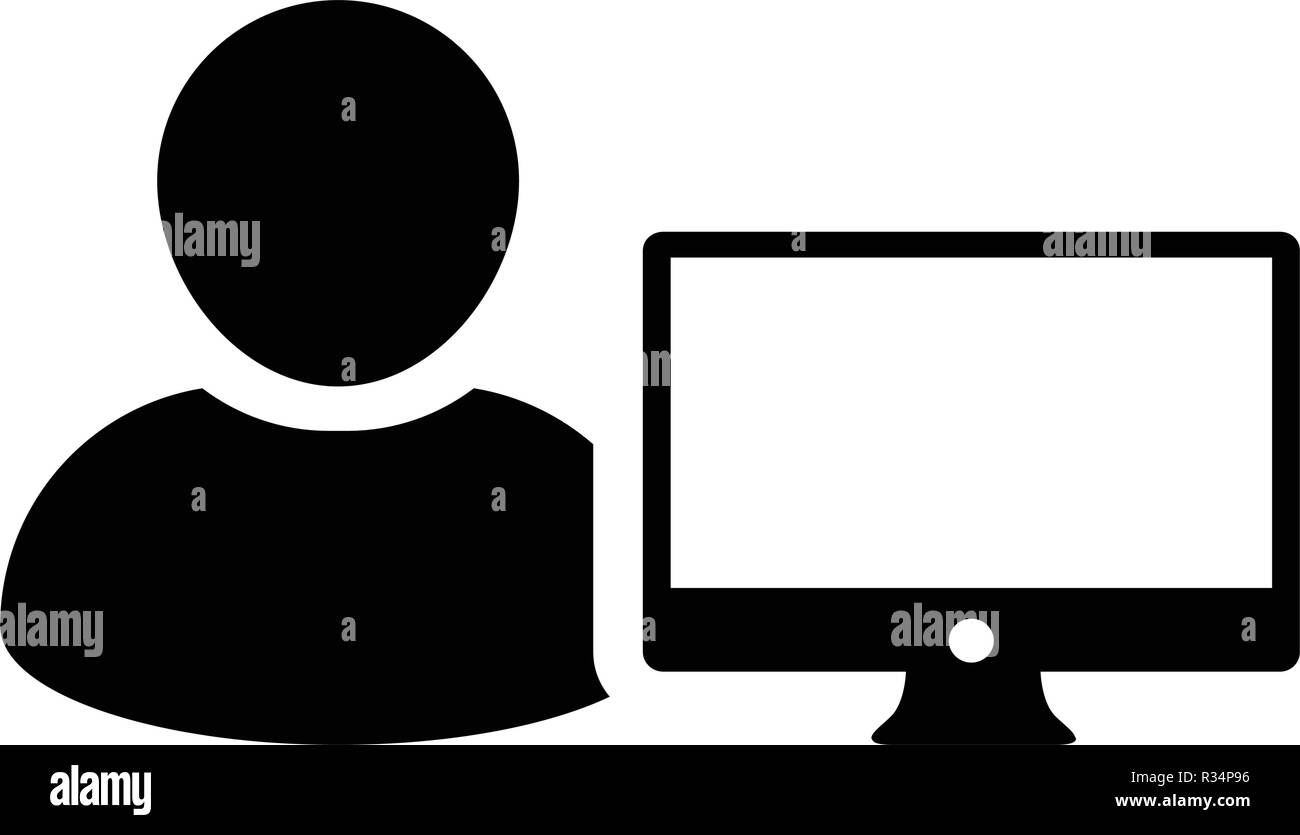 Client icon vector male person user with computer monitor screen avatar ...