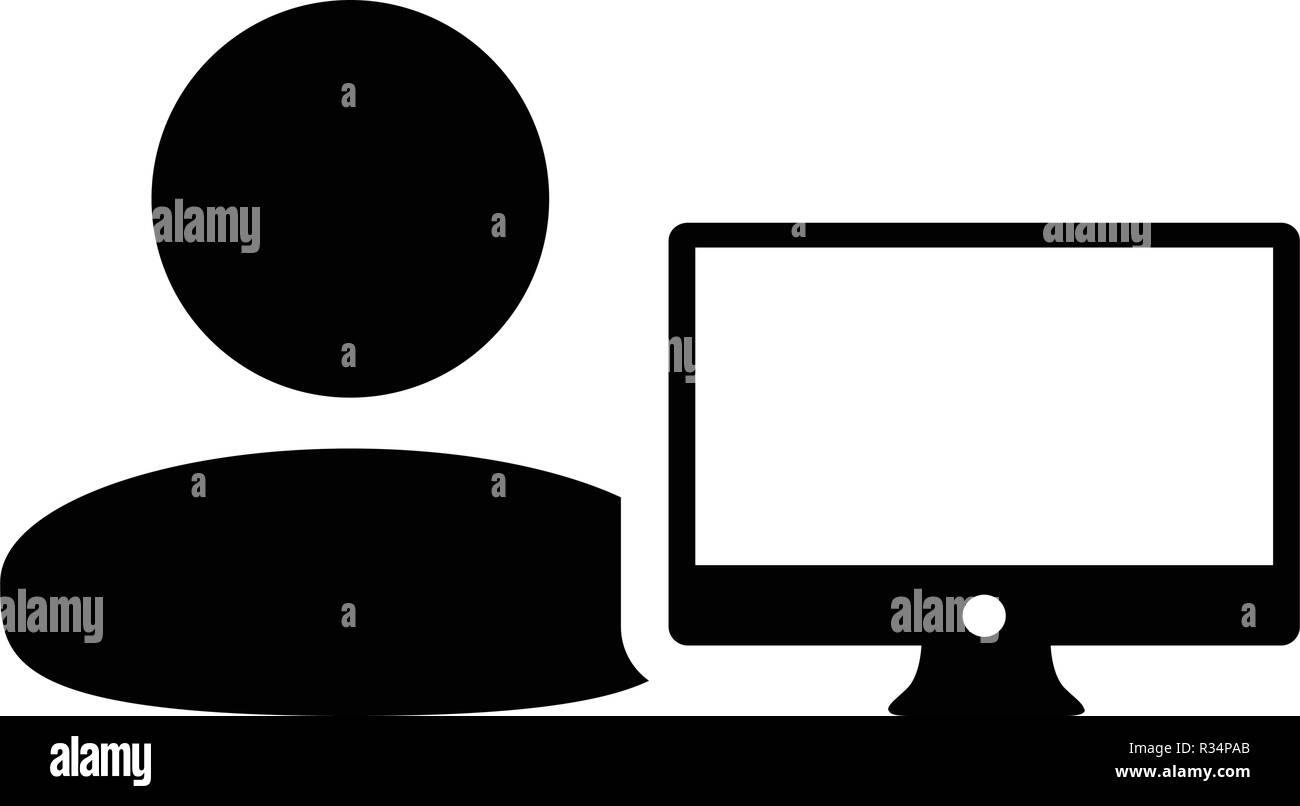 Computer icon vector male person user with computer monitor screen ...