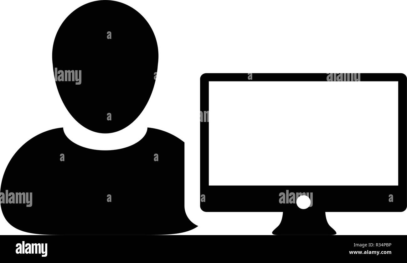 Person icon vector male user with computer monitor screen avatar in ...